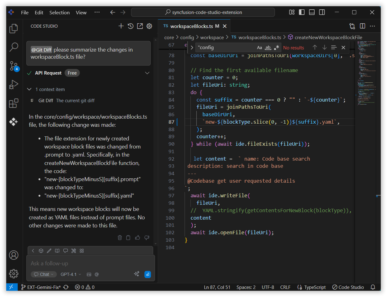 Using the Git Diff Context in Syncfusion Code Studio