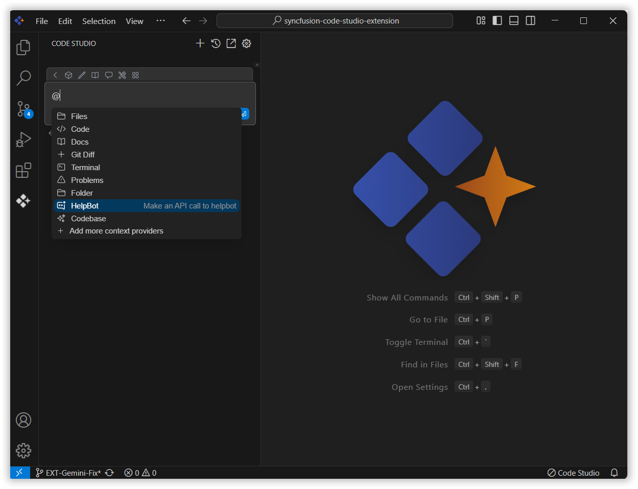 Using the HelpBot Context in Syncfusion Code Studio
