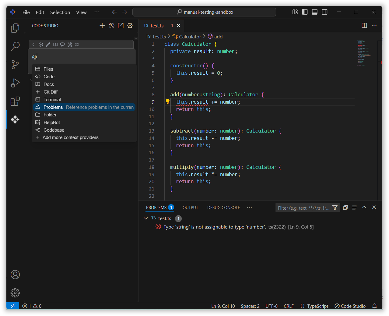 Using the Problems Context in Syncfusion Code Studio