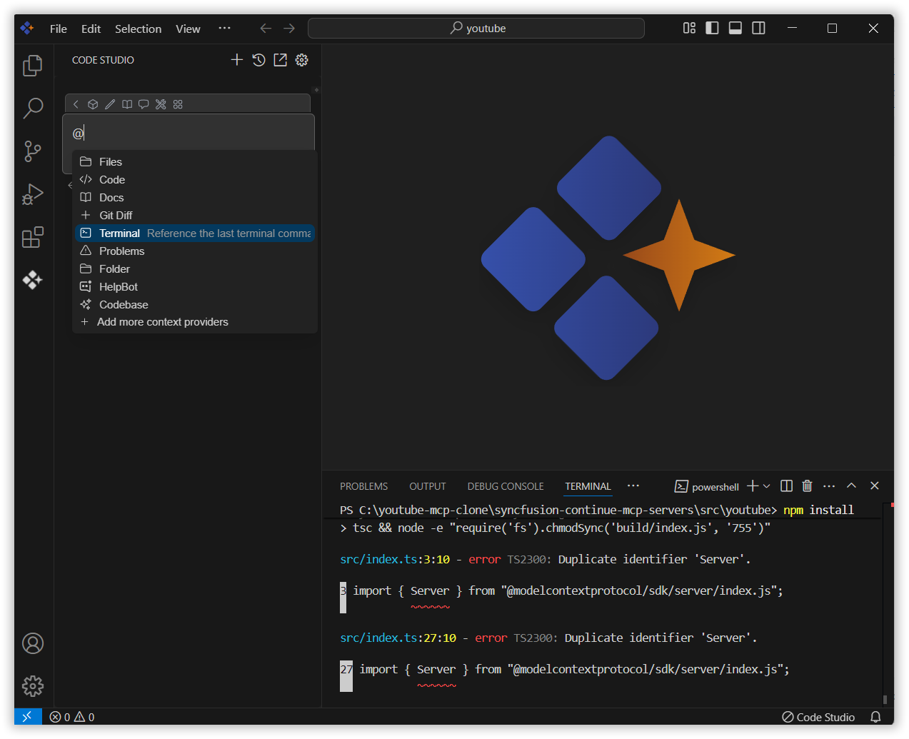Using the Terminal Context in Syncfusion Code Studio