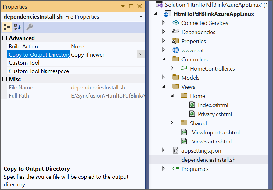Convert HTML to PDF in Azure Functions Linux| Syncfusion