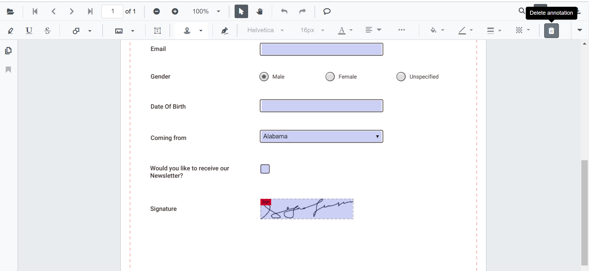 Form filling in Blazor PDF Viewer Component | Syncfusion
