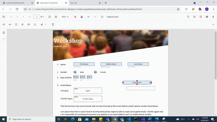 Create UI interaction in Angular Pdfviewer component | Syncfusion