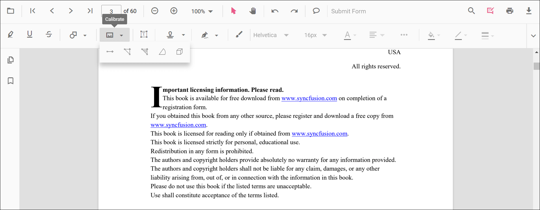 Measurement Annotation in EJ2 ASP.NET CORE PDF Viewer | Syncfusion