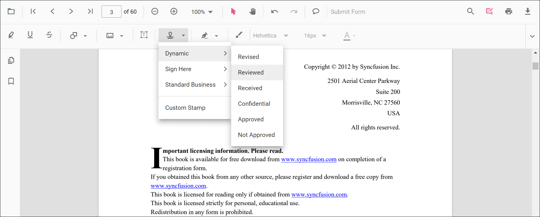 Stamp Annotation in EJ2 ASP.NET CORE PDF Viewer | Syncfusion