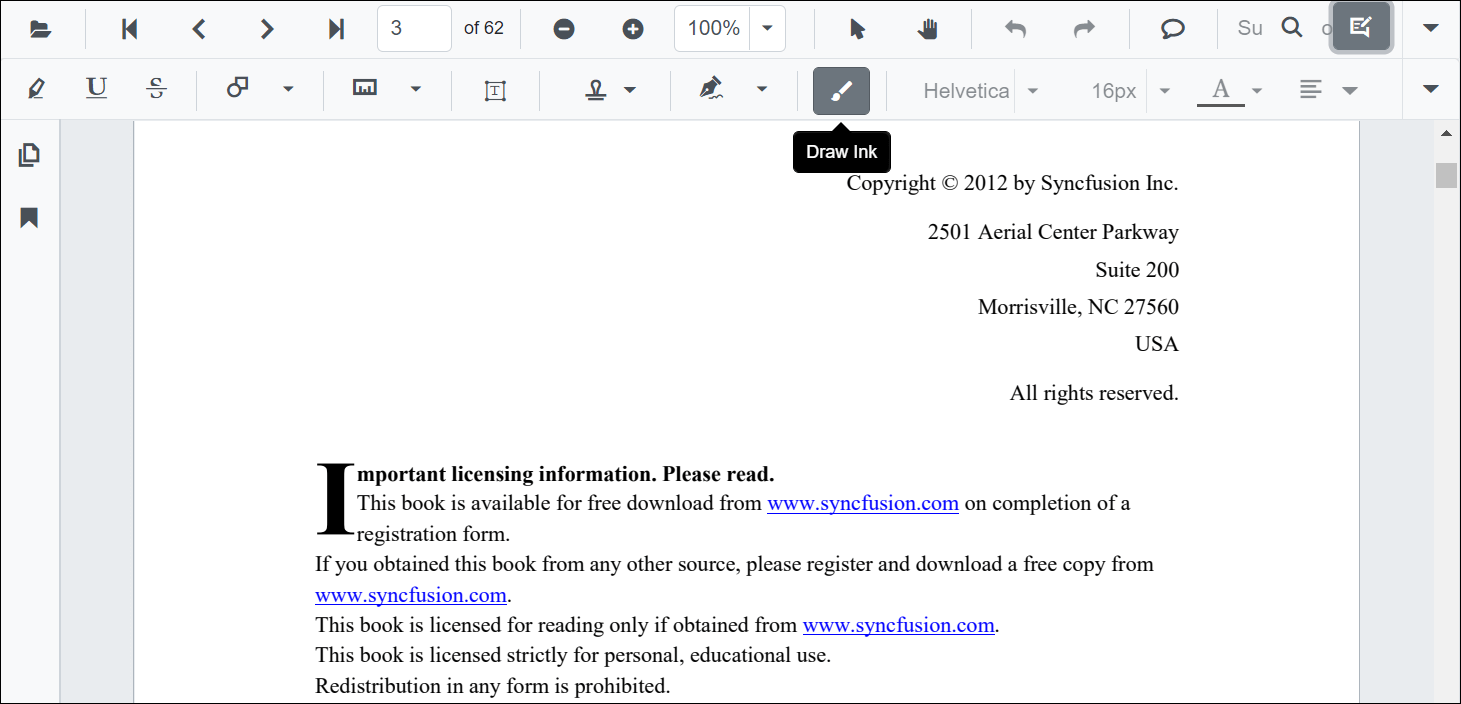 Ink Annotation in Blazor SfPdfViewer Component | Syncfusion
