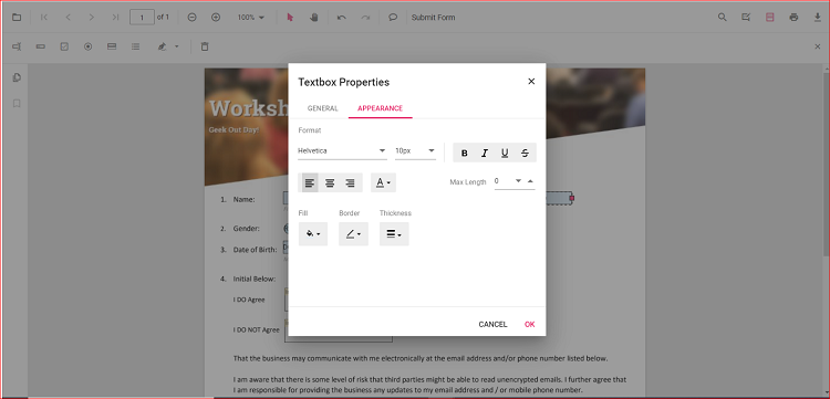 Design form fields in the React PDF Viewer component | Syncfusion
