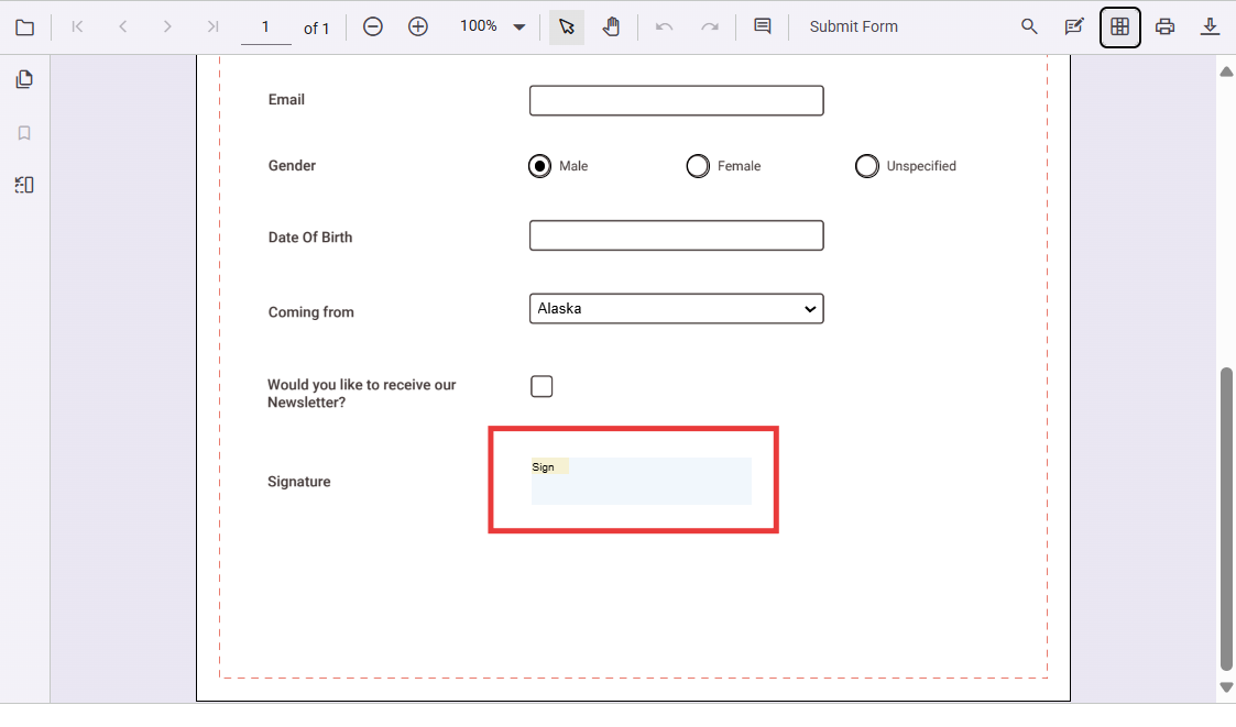 Form filling in React PDF Viewer | Syncfusion