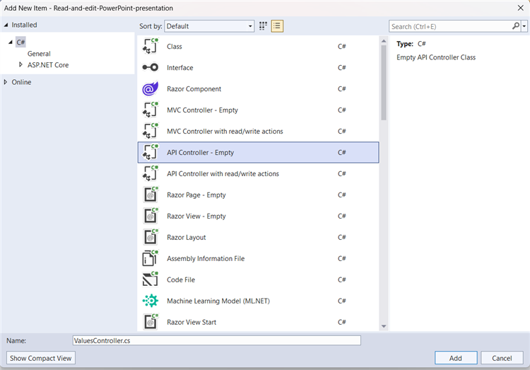 Open and save Presentation in ASP.NET Core Web API | Syncfusion