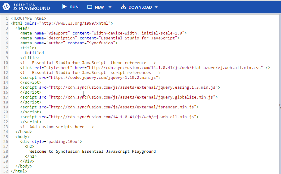 JS Playground support to widget for Essential JS