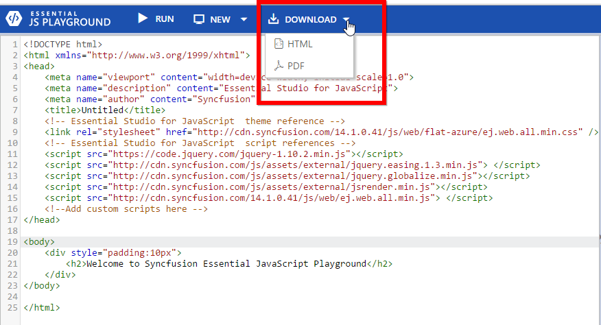 JS Playground support to widget for Essential JS