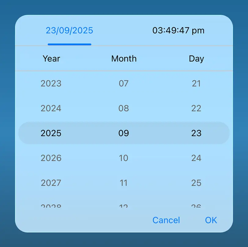 Liquid Glass Support for .NET MAUI Date Time Picker | Syncfusion®