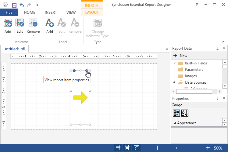 Draw Indicator Report Item | ReportDesigner | wpf | Syncfusion