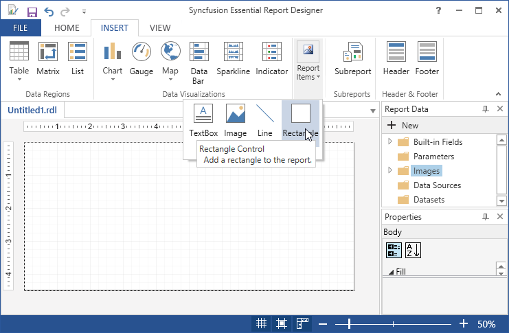 Draw Rectangle Report Item | ReportDesigner | wpf | Syncfusion