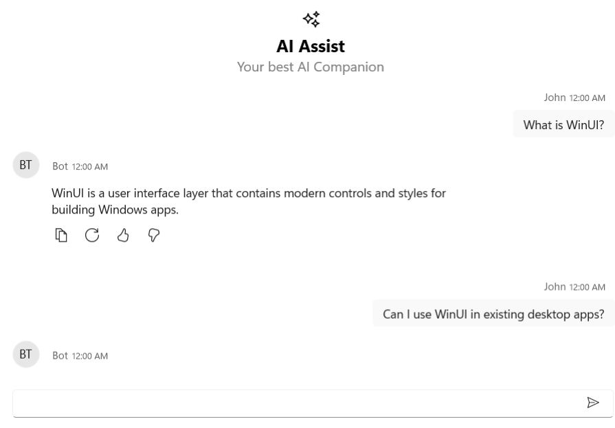 Response Toolbar in WinUI AI AssistView control | Syncfusion
