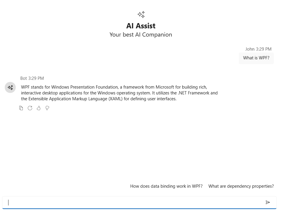Response Toolbar in WPF AI AssistView control | Syncfusion