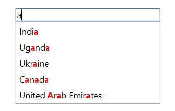 Highlighting Matched Text in WPF Autocomplete control | Syncfusion