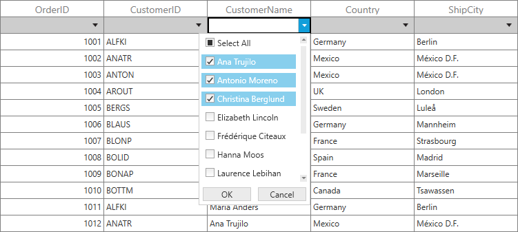 Filter Row In WPF DataGrid Control Syncfusion