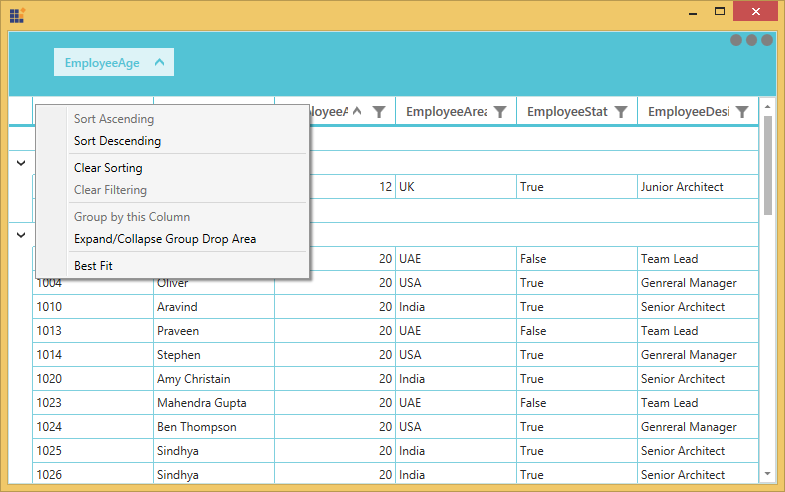 Context Menu In WPF DataGrid Control Syncfusion