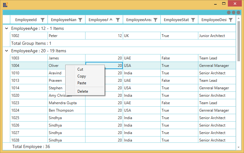 Context Menu In WPF DataGrid Control Syncfusion