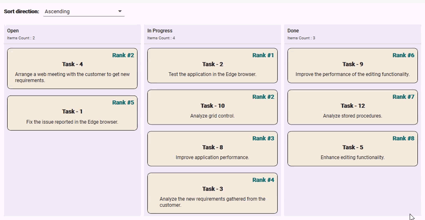 Sorting in WPF Kanban Board control | SfKanban | wpf | Syncfusion