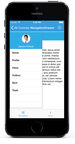 Transition of drawer in Syncfusion® NavigationDrawer control for Xamarin.iOS