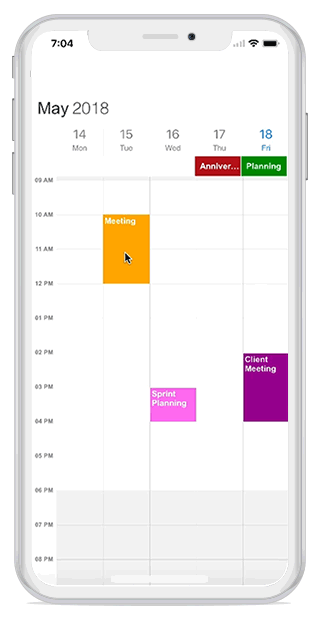 Drag and Drop Appointments in Syncfusion ® SfSchedule control for Xamarin.iOS